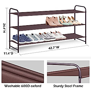 AOODA 3-Tier Long Shoe Rack for Closet Stackable Wide Shoe Shelf Organizer and Storage for Floor, Entryway (Bronze)