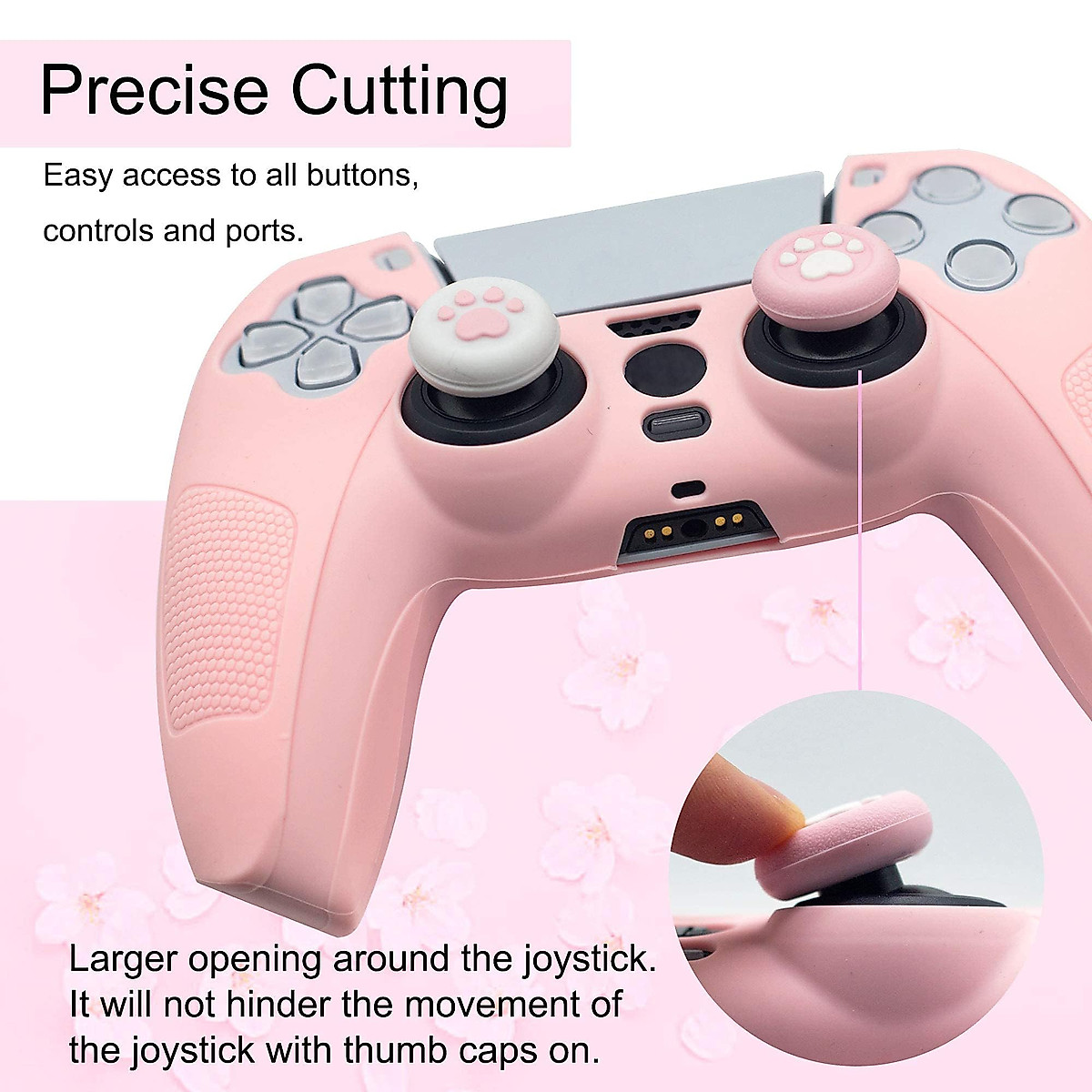 BRHE Skin for PS5 Controller Grip Cover Anti-Slip Silicone Protector Rubber Case Cute Kawaii Accessories Set Gamepad Joystick Shell with 2 Thumb Grip Caps (Full Covered, Pink)