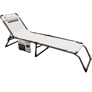 GOLDSUN Foldable Patio Chaise Lounge Chair for Outdoor with Detachable Pocket and Pillow, Portable Adjustable Sun Lounger Recliner for Beach, Camping and Pool-Beige（1pack