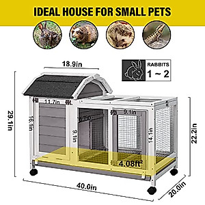 Ketive Rabbit Hutch Indoor- Rabbit cage Outdoor Bunny Hutch Outdoor Bunny Cage Fir Wooden Rabbit cage on 4 Lockabl Wheels Guinea Pig Cages with Ramp Small Animals Hideout Deep No Leak Pull Out Tray