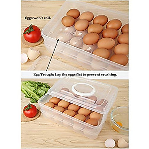 TIAN CHEN Deviled Egg Tray with Lid, 2-Layer, Food Storage Container with Handle, Egg Holder for Refrigerator, large, 40 eggs (Green)