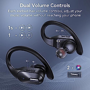 Bluetooth Headphones Wireless Earbuds Bass Stereo Sound with Wireless Charging Case 48H Playback Earphones LED Display With Built in Mic and Over Earhooks Waterproof Headset for Running Workout Sports