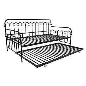 Novogratz Bright Pop Twin Metal Daybed and Trundle, Stylish & Multifunctional, Built-in Casters, Black