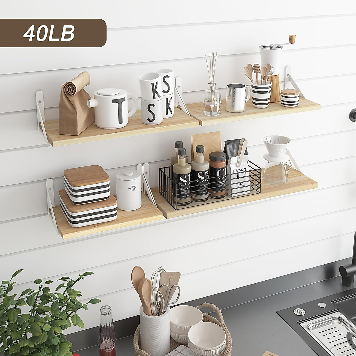 YGEOMER Floating Shelves for Wall, Natural Wood Wall Shelves Different Sizes, Wall Mounted Wood Shelf for Living Room, Bathroom, Bedroom, Kitchen, Home Decor (Set of 4)