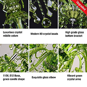 Green K9 Crystal Candle Chandeliers Lighting Modern Pendant Lights Ceiling Fixture Lamp for Dining Living Room Bedroom Hallway Entry Elegant Decoration 8 Lights E12 Base, H20.5 x W28.3 Inch (Upgraded)
