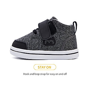 BMCiTYBM Baby Shoes Girl Boy Walking Shoes Winter Non Slip Sneakers Tennis Skate Shoes First Walkers 6 9 12 18 24 Months Grey/Black Size 12-18 Months