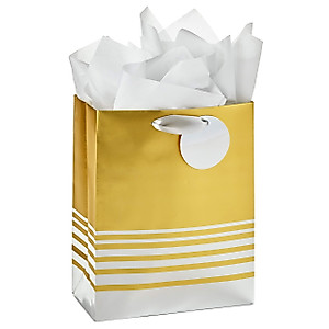Hallmark 9" Medium Gift Bag with Tissue Paper (Silver and Gold Foil) for Graduations, Birthdays, Bridal Showers, Weddings, Christmas, Hanukkah, Holidays, All Occasion