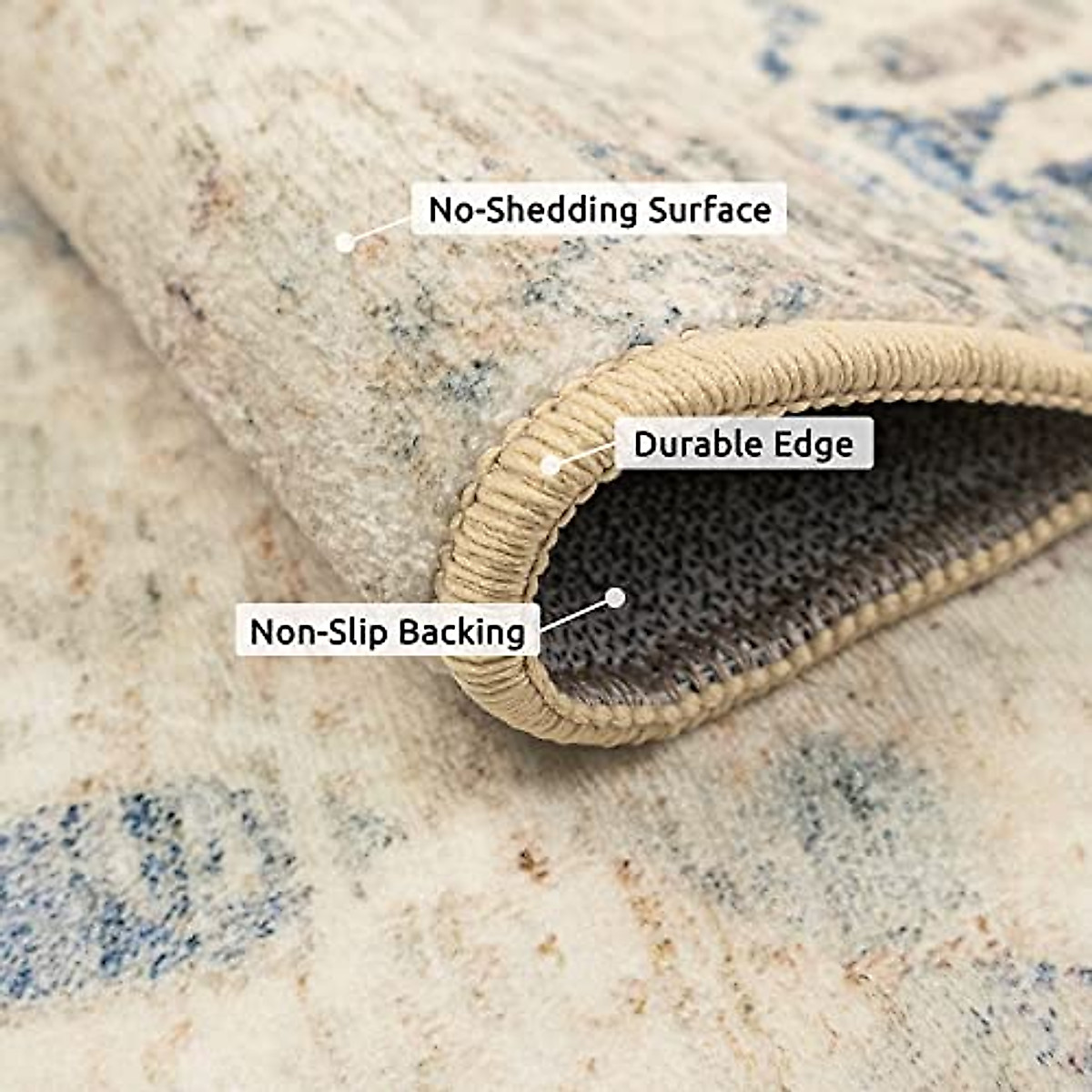 RORA Area Rug 2x3 Non-Slip Machine Washable Boho Vintage Distressed Neutral Small Entryway Rug Persian Throw Rug for Bedroom Kitchen Bathroom Low Profile