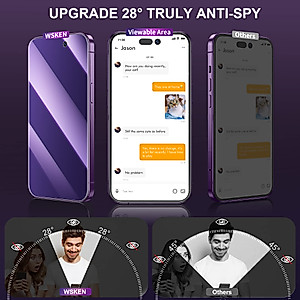 WSKEN for iPhone 14 Pro Max Privacy Screen Protector, [Auto-Dust Removal] 28 Degree Anti Spy Anti-Blue Light 2.5D Full Coverage HD Tempered Glass Film with Dust Clean Easy Installing House,2 Pack