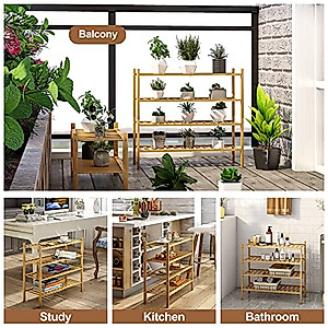 FILWH Bamboo Shoe Rack Stackable Shoe Shelf Storage Organizer for Unit Entryway Hallway and Closet Sturdy Freestanding Shoe shelf Natural (4 Tier)