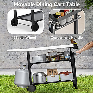 Skyflame Movable Outdoor Dining Cart Table, Three-Shelf Stainless Steel BBQ Grill Cart, Multifunctional Food Prep Flattop Worktable on Wheels for Kitchen, Pizza Oven, Patio Grilling Backyard