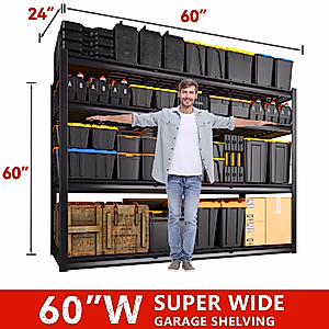 REIBII 60" W Garage Shelving Heavy Duty Storage Shelves 2500 LBS Commercial Metal Shelving Units and Storage Rack Shelf for Garage Warehouse Pantry,Kitchen School, 60" W*60" H*24" D