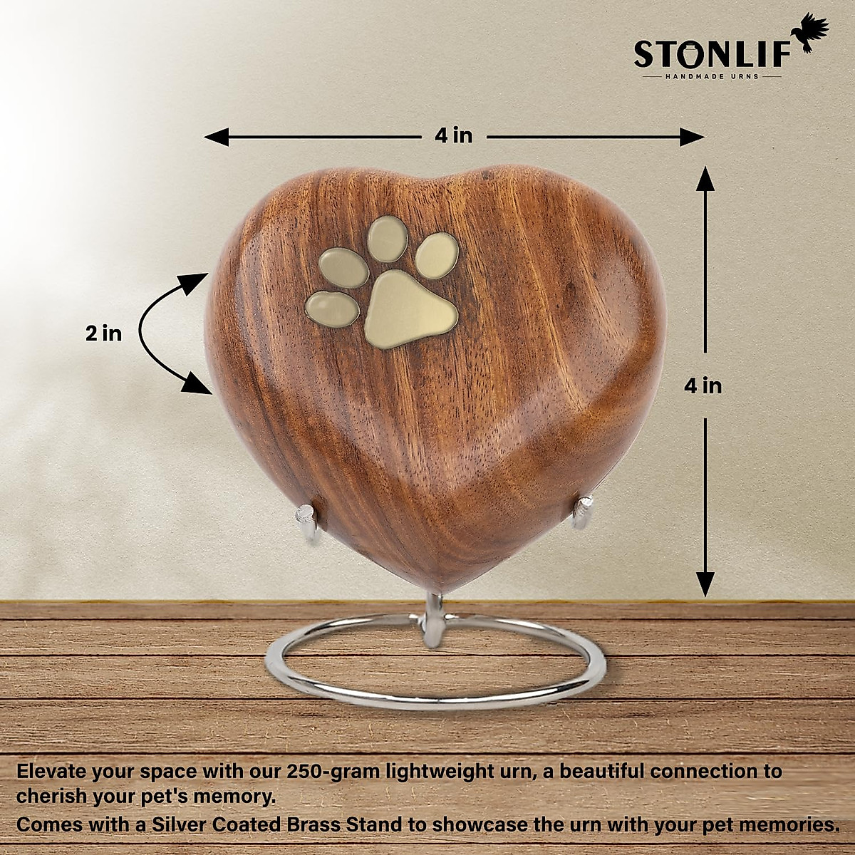 STONLIF Pet Memorial Wood Urns for Dog or Cat Ashes,Small 3 Cubic Inches Wooden Urns Heart Shape Paws Design Urn for Ashes for Dogs, Pet Urns for Cats, Loss Pet Memorial Remembrance Gift - Pattern 1