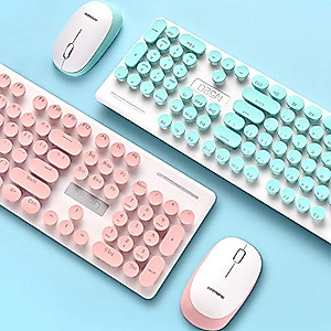 CORN Technology N520 Ergonomic Design, Retro Chiclet Round Keycaps, 2.4GHz Wireless Connectivity Silent Typing Keyboard and 1600DPI Mouse Combo for Office and Game (Blue)
