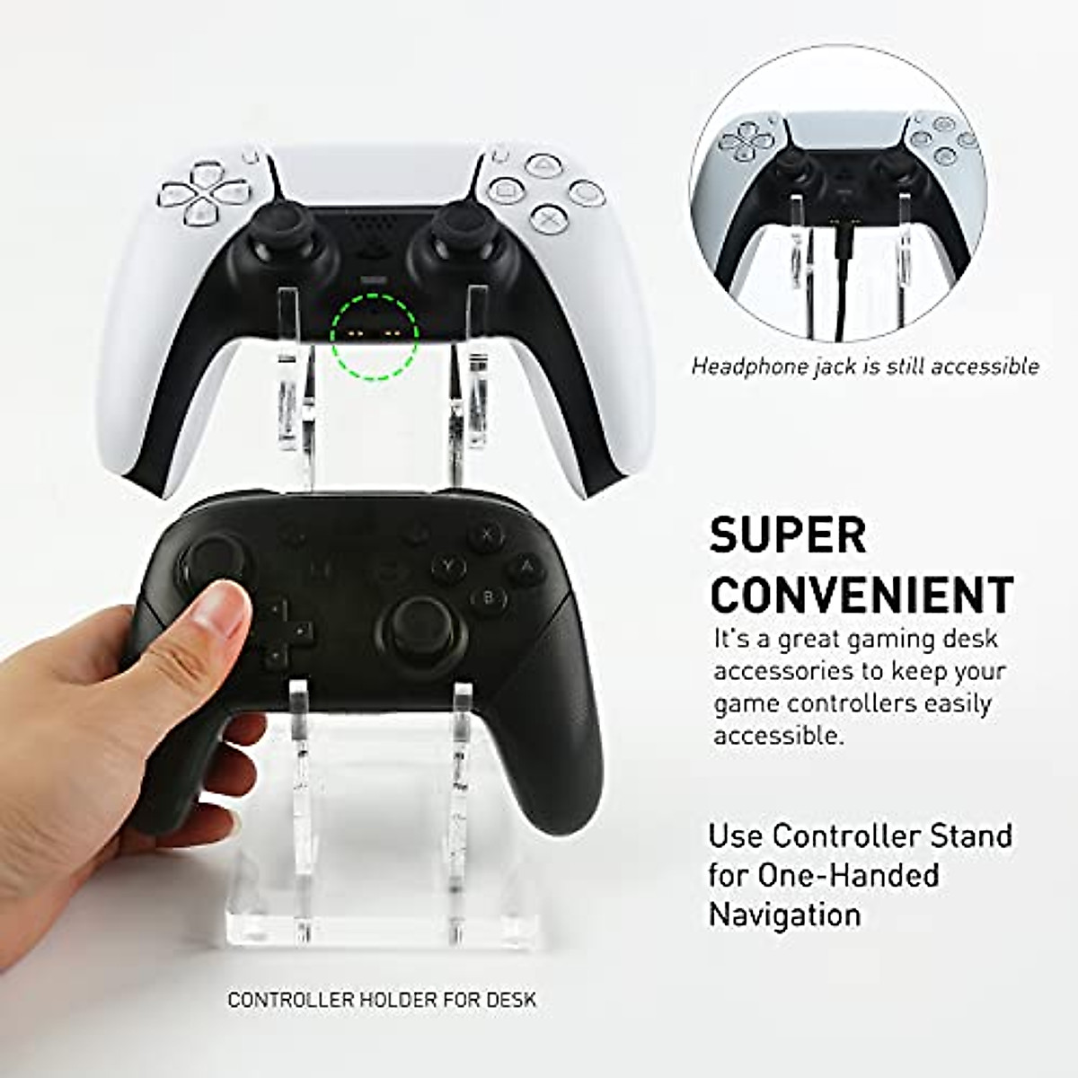 OAPRIRE Dual Controller Holder Gaming Accessories, Suitable for Almost All Controllers, Controller Stand for Xbox ONE PS4 PS5 STEAM PC (Crystal Clear)