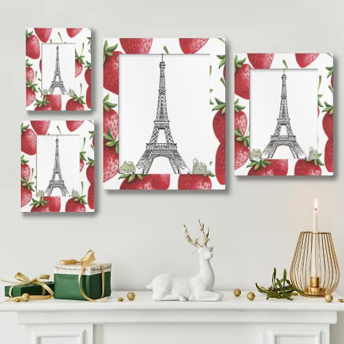 Pardick Fresh Strawberry 8x10 Picture Frame, Watercolor Fruit Red Wooden Photo Frames for Tabletop and Wall Display, Picture Frame Home Office Decor