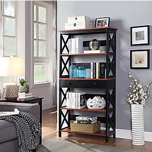 Convenience Concepts Oxford 5 Tier Bookcase with Drawer, Cherry / Black