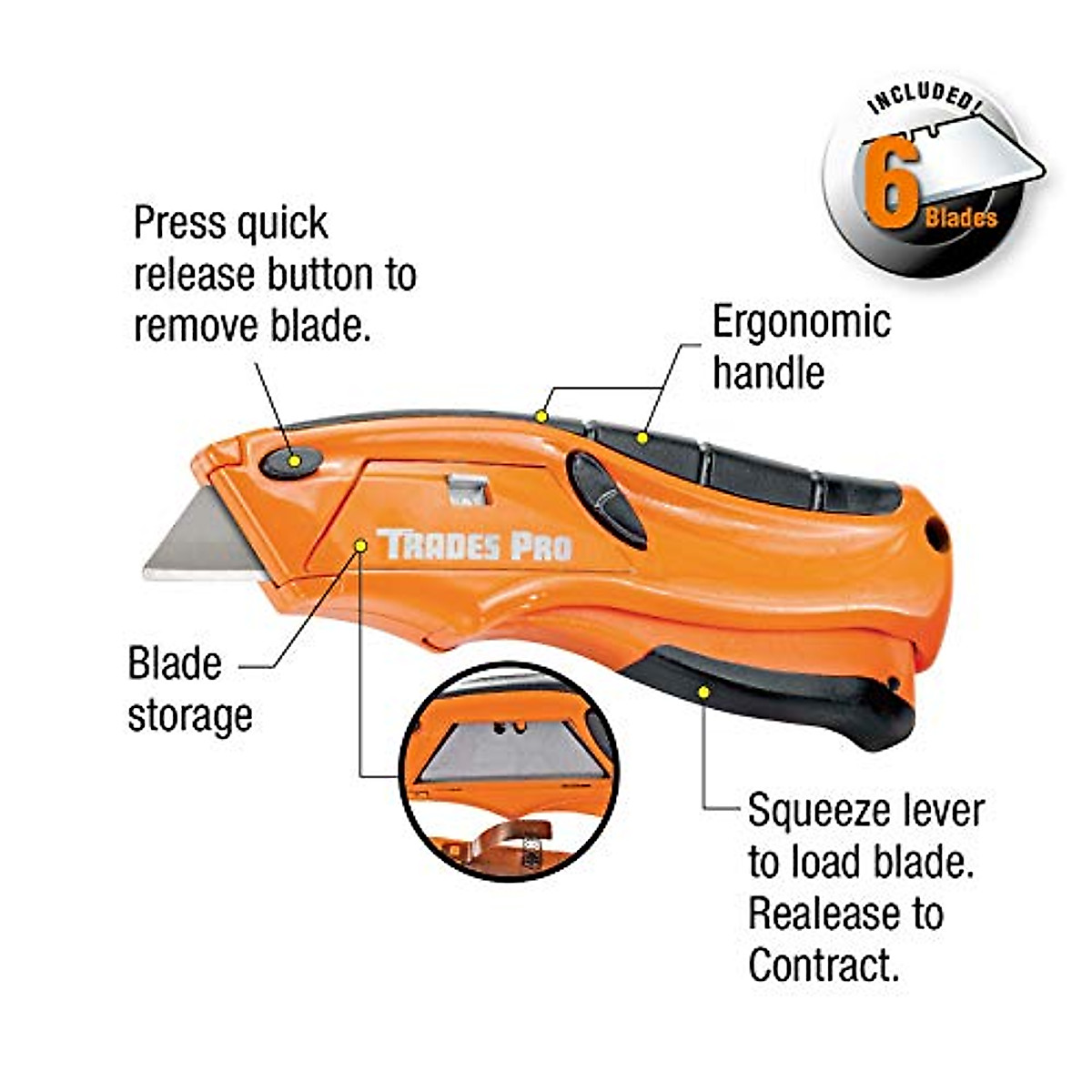 Tradespro 838013 Safety Squeeze Knife, Orange