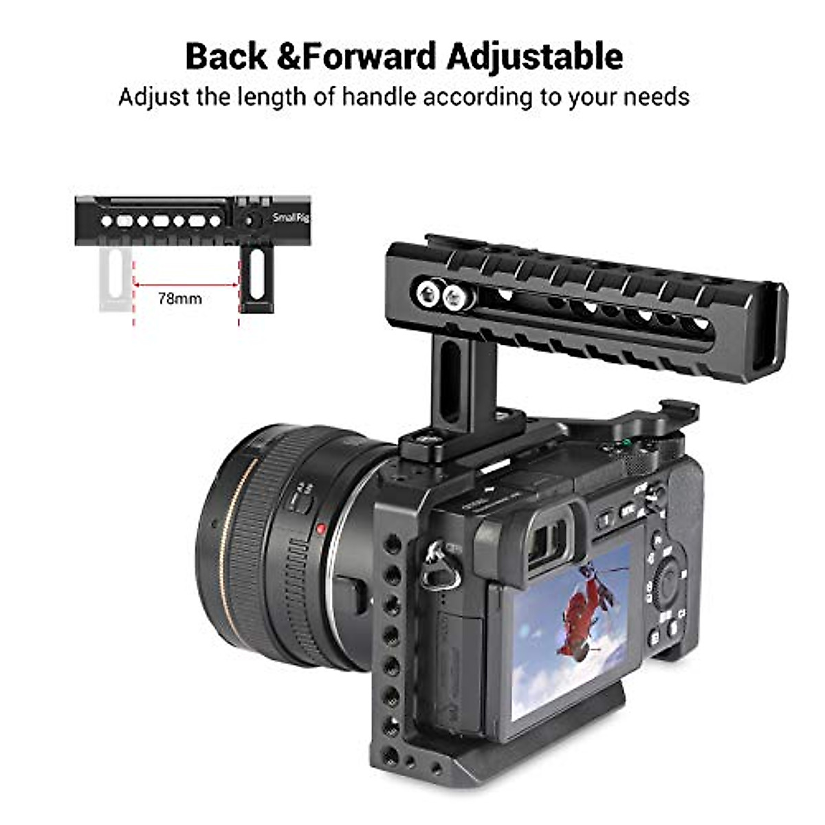 SmallRig Top Handle Grip with Locating Point for Arri, Adjustable Camera Handle with Mounting Points, Shoe Mount for Video Camera Cages, LED Lights Microphones- 1984