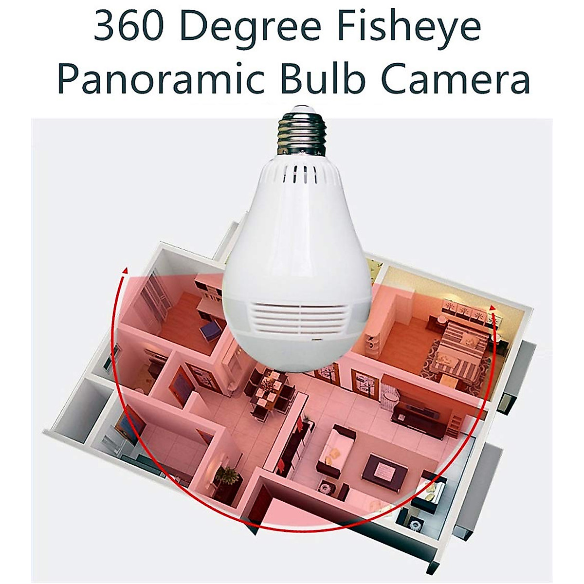 COSULAN Wireless 360 Panoramic Bulb Camera Security Camera Light Bulb - WiFi Surveillance IP Camera Lamp - 3D VR Display, Motion Detection, Floodlight and IR Night Vision, Alert Events, V380 App/P8