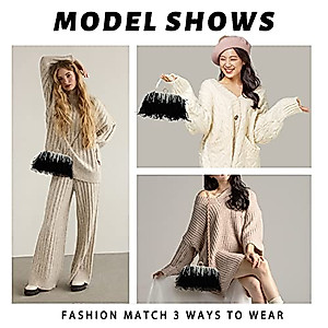 Ynport Women Ostrich Feather Evening Handbag Black Fluffy Clutch Purse Fuzzy Handbag Shoulder Bag with Pearl Chain