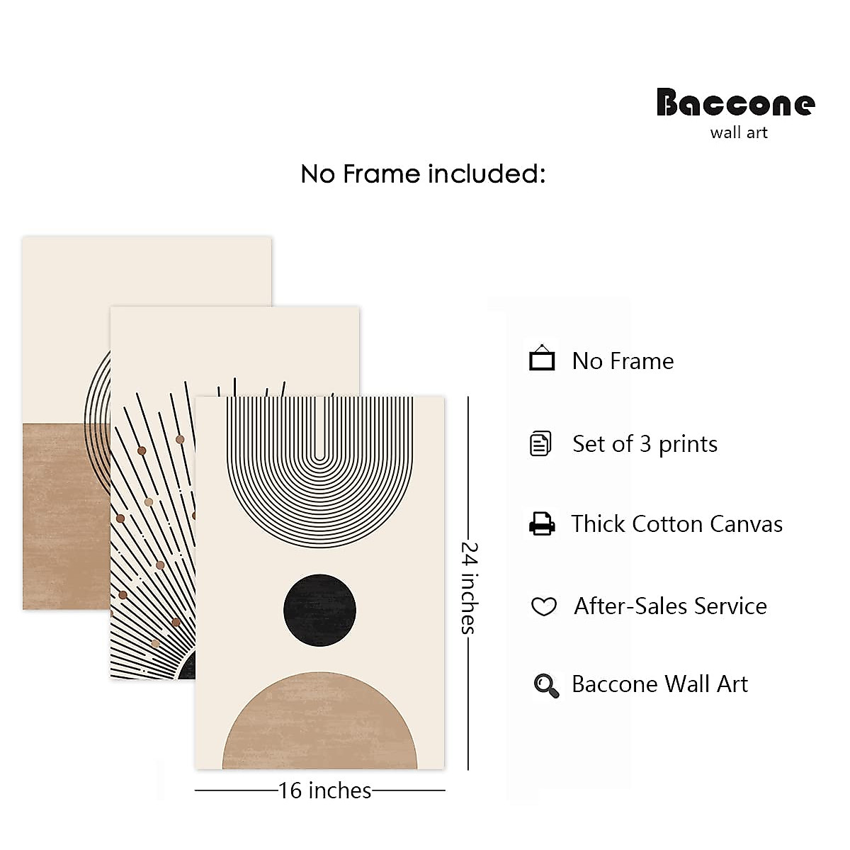 Mid Century Modern Wall Art Set of 3 Neutral Boho Art Prints Abstract Geometric Wall Art Picture Black Beige Minimalist Painting Canvas Artwork for Living Room Bedroom 16x24 Inch UNFRAMED