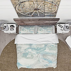DesignQ Pale Blue Shade III Nautical & Coastal Duvet Cover Set, Blue Duvet Cover Set Queen, Cottage Bedding Set of 3 Pieces, All Season Nautical & Coastal Bedding Sets Queen