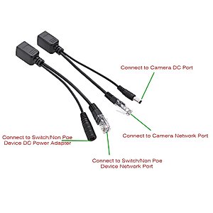 BeElion 4Pairs Passive PoE Injector and Splitter Kit with 5.5x2.1 mm DC Powerline Adapter Connector for IP Security Camera 10/100Mbps Network