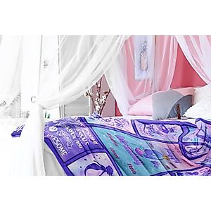 Henazin 9 Year Old Girl Birthday Gift, Purple Cartoon Heart Flannel Throw Blanket, 50"X60", Lightweight, Modern, Twin Size, 1 Count