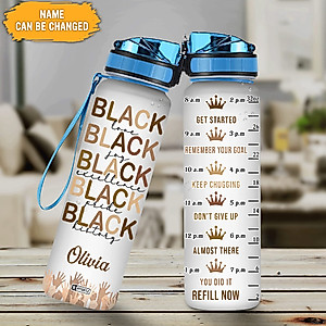 Hyturtle Personalized Black Love Joy Excellent African American 32oz Liter Motivational Water Bottle, Customized Name With Time Marker, Gifts For Black Women Men Family On Birthday Anniversary