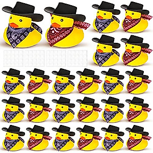 Set of 24 Cowboy Rubber Duck with Hat and Scarf, Mini Rubber Duckies Bath Party Toys Bathtub Toys Shower Birthday Swimming Party Favor, 2 Styles (Black)