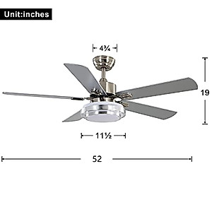 FINXIN Indoor Ceiling Fan Light Fixtures Remote LED 52 Brushed Nickel Ceiling Fans For Bedroom,Living Room,Dining Room Including Motor,Remote Switch (52" 5-Blades)