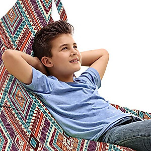 Ambesonne Ethnic Lounger Chair Bag, Rhombus Pattern with Colorful Zigzags Spirals and Squares Timeless Illustration, High Capacity Storage with Handle Container, Lounger Size, Multicolor