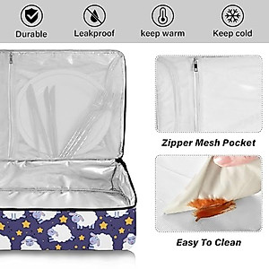 Kcldeci Insulated Thermal Food Carrier Insulated Casserole Carrier for Hot or Cold Food,Sheep Cartoon Insulated Tote Bag for Potluck Cookouts Parties Picnic,Lasagna Lugger