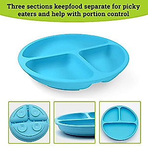 Glamel Baby Plates - Toddler Plates with Suction, Divided suction plates for baby for Toddlers, 100% Silicone, Microwave & Dishwasher Safe | 3 Pack - silicone plates for baby