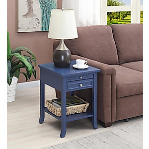 Convenience Concepts American Heritage Logan 1 Drawer End Table with Pull-Out Shelf, Cobalt Blue