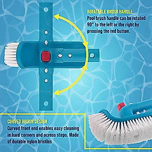 U.S. Pool Supply Professional Pool Step and Corner Cleaning Brush with Adjustable 180 Degree Handle Rotation - Curved End Bristles - Easily Scrub Sweep Clean Swimming Pools, Spas, Hot Tubs, Bathroom