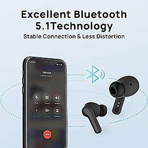 Konnek Stein True Wireless Earbuds, Bluetooth 5.1 Active Noise Cancelling Headphones, Sliding Design Charging Case 500mAh, IPX4 Waterproof, Deep Bass Built-in Mic Call for Business & Sports - Black