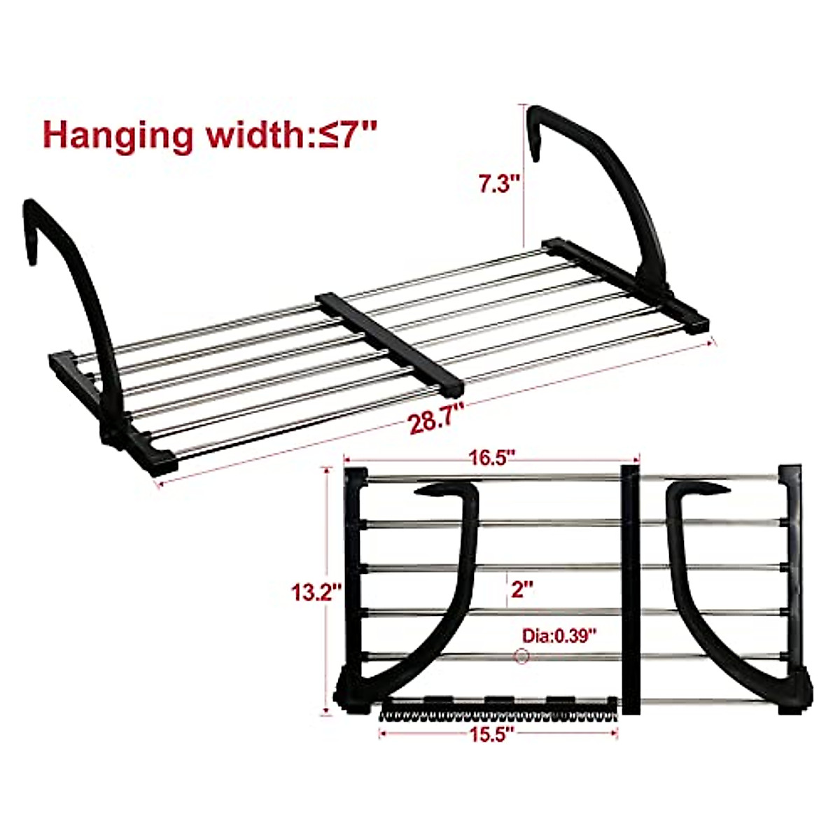 Candumy Portable Clothes Drying Rack for Balcony Railings Windowsill, Folding Towel Rack Indoor Outdoor Retractable Laundry Rack with Sock Clips for Drying Socks