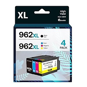 Exurbiz 962XL Ink Cartridges Combo Pack Compatible for HP 962 XL Ink High Yield Work with HP OfficeJet Pro 9010 9012 9015 9020 9018 9025 9019Printers (Black Cyan Magenta Yellow, 4 Pack)