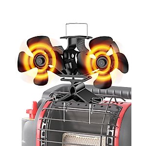 Wood Stove Fan for Buddy Heater, 8 Blades Heat Powered Fan,Dual Motor Heater Fan with Bracket Compatible for Propane Heater, Thermal Eco Fan for Gas Wood Burner Stove Tent Camping Accessories