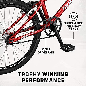 Mongoose Title Pro BMX Race Bike with 24-Inch Wheels in Red for Beginner or Returning Riders, Featuring Lightweight Tectonic T1 Aluminum Frame and Internal Cable Routing
