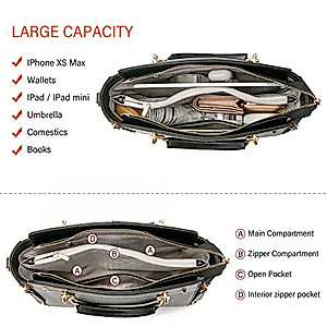 Leather Handbags for Women, Ladies Top Handle Bags with Adjustable Shoulder Strap Women's Crossbody Handbags Womens Cowhide Satchels Leather Messenger Tote Bags (Black-gold)