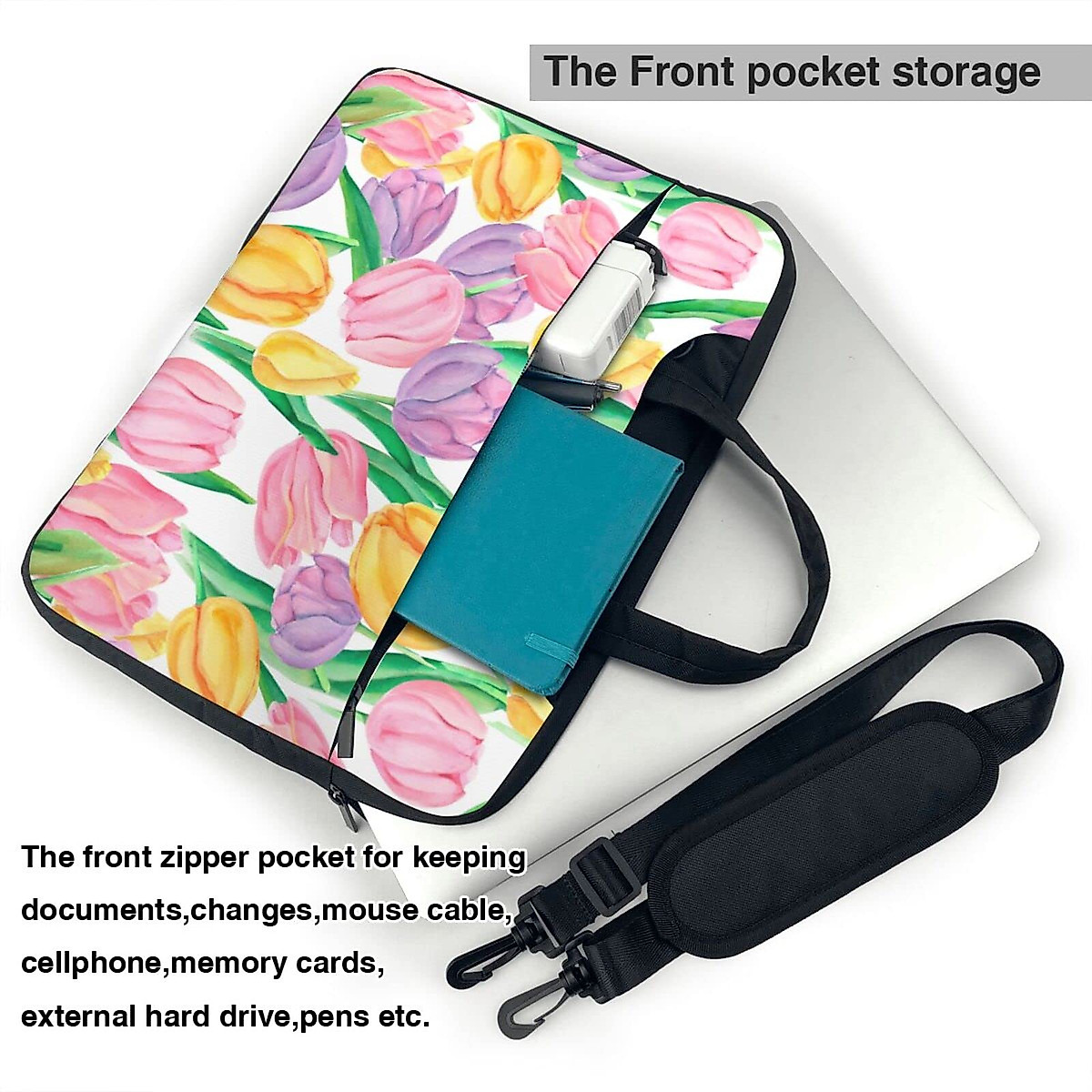 Laptop Bag Laptop Case 14 Inch Computer Bags Colorful Tulips Floral Printed Padded Sleeve Cover for Women Men