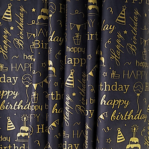 MR FIVE Large Black Gold Birthday Tissue Paper Bulk,20" x 28",Black with Gold Happy Birthday Design Tissue Paper for Gift Bags,Black Gold Happy Birthday Tissue Paper for Birthday Party,30 Sheets