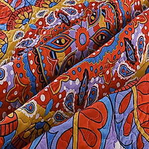LAMEJOR Quilt Set Queen Size Boho 3-Piece Bedspread Coverlet Set Lightweight Mandala Pattern Reversible Microfiber Multicolor