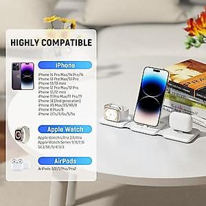 Foldable 3 in 1 Charging Station, Kartice Travel Charger Dock Stand for iPhone Multiple Devices iPhone 14 Pro Max/13/12/11/X/8 Plus/7/6,Airpod,Apple Watch 9/8/Ultra 2/Ultra/7/6/SE/5/4/3/2 Charging Pad