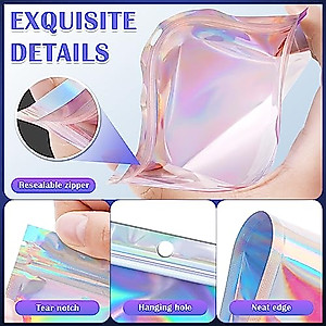 JETMORE 100 Pcs Mylar Bags, Holographic Bags, Smell Proof Bags, Resealable Bags for Small Business, Sample Bags with Clear Window, Sealable Bags for Pen, Brushes, Jewelry, Candy, Necklaces (2.4x9in)