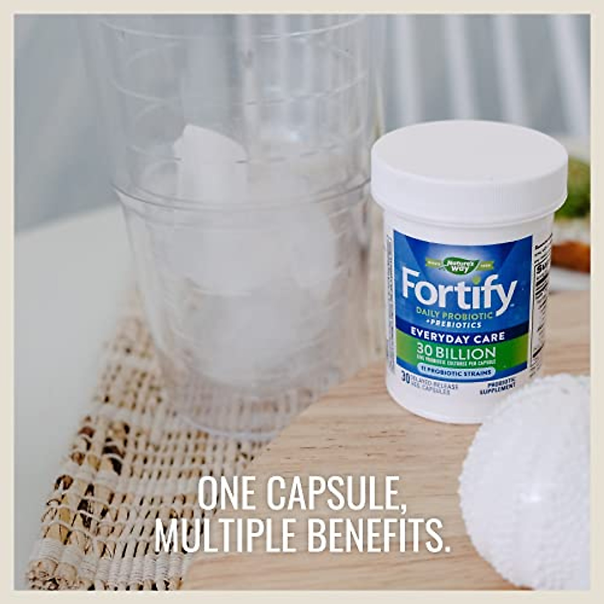 Nature's Way Fortify Daily Probiotic + Prebiotic for Men and Women, 30 Billion Live Cultures, Digestive and Immune Health Support* Supplement, 30 Capsules