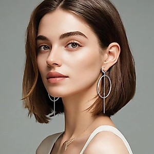 Silver Plated Dangle Hoop Earrings for Women, Cute Earrings with Dangly Bar Valentines Day Jewelry Gifts for Women Girls